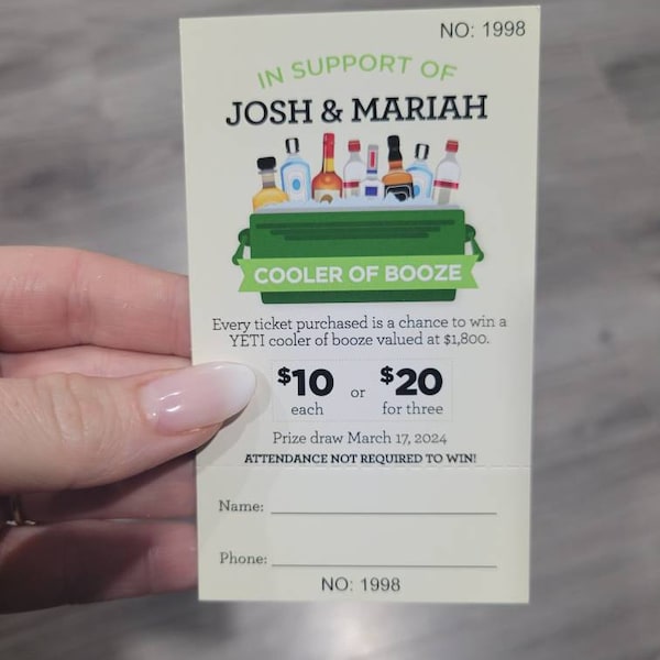 Cooler of Booze Raffle Tickets - Cooler Raffle - Bucket of Booze Raffle ...