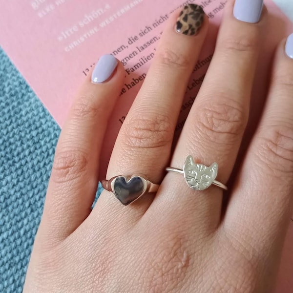 Sterling Silver Cat Signet Ring , Cat Lover Ring , Crazy Cat Lady Ring ...