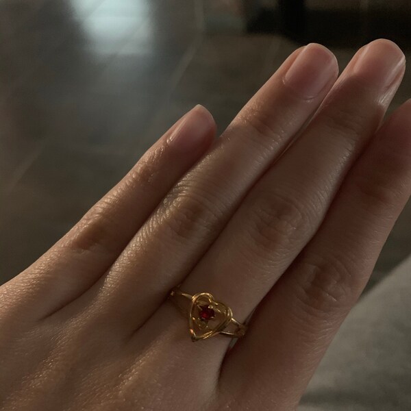 Vintage Little Girl's Birthstone Heart Ring, Gold Tone, Adjustable ...