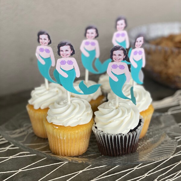 Mermaid Cupcake Toppers Custom With Face for Birthday Party Decorations ...