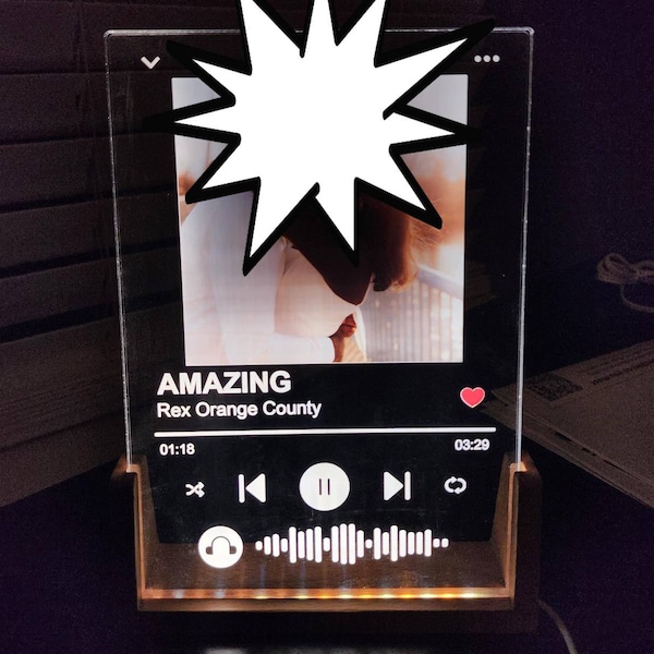 Personalized Photo Night Light Plaque, Custom Couple Song Music Plaque ...