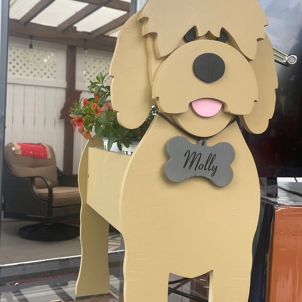 Custom Golden Doodle Wooden Flower Planter Box Gift Dog Planter - Etsy