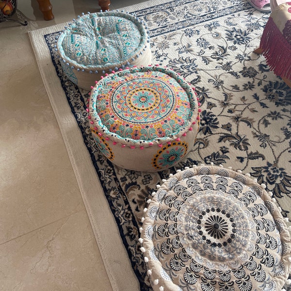 STUFFED Ottoman Pouf Indian Embroidery Handmade Pouf Footstool ...