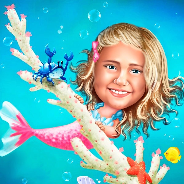 Custom Mermaid Portrait / Ariel Portrait Mermaid Party Ideas / Mermaid ...