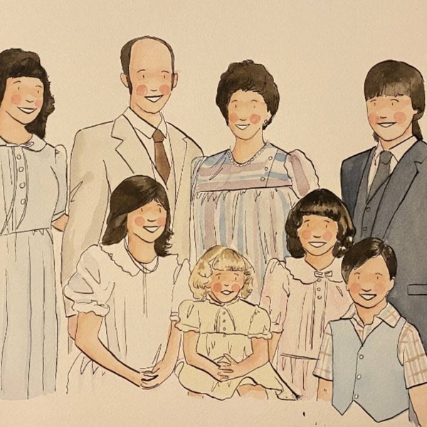 Custom Hand Painted Watercolor Family Portrait, Hand Painted Watercolor ...