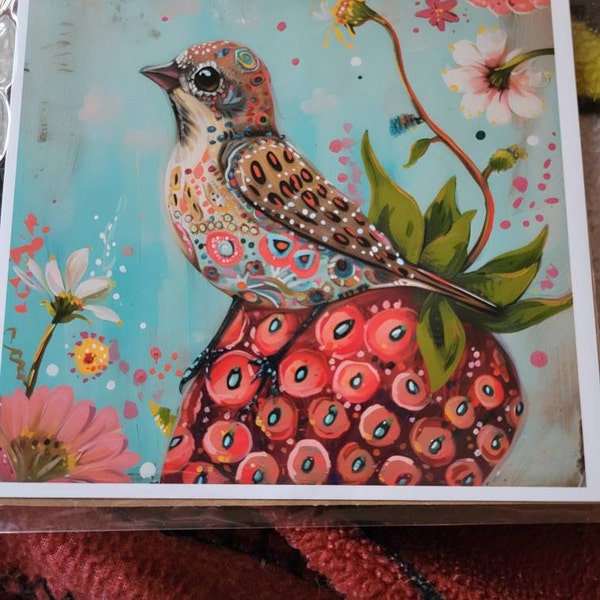 Whimsical Green Floral Sparrows 2 Set, Whimsical Bird Art, Contemporary ...