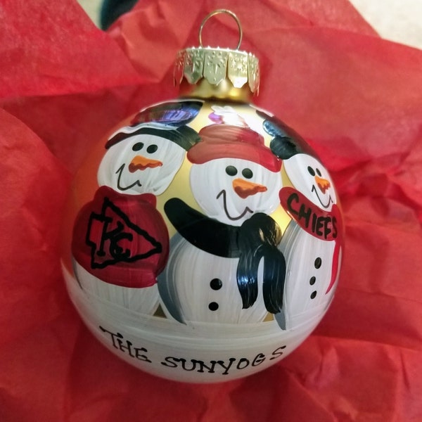 Kansas City Chiefs Family of 3 Personalized Snowman Christmas Ornament ...