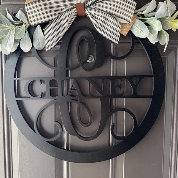 Last Name Door Sign Initial Door Wreath Personalized Front Door Family ...