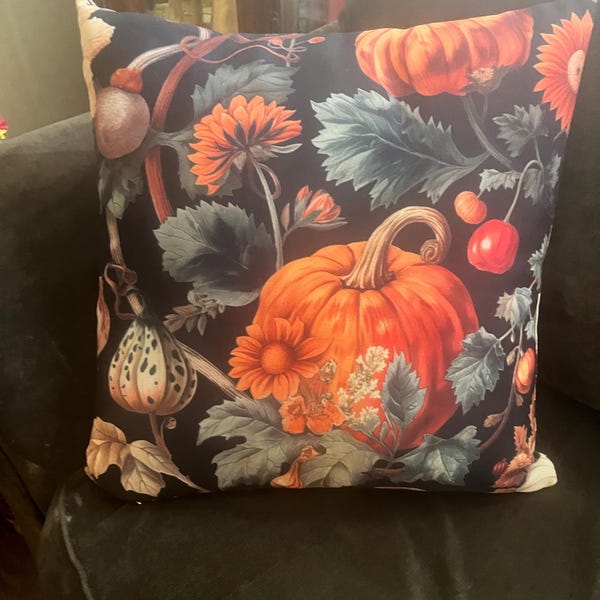 Fall Pillow Autumn Pumpkin Botanical Black Harvest, Fall Home Décor ...