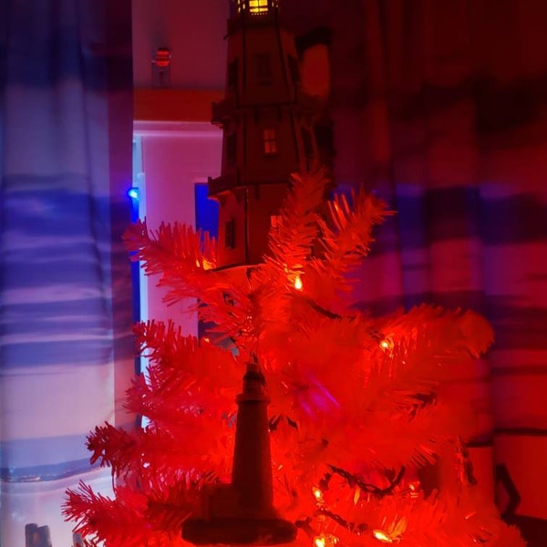 Lighthouse Tree Topper W/led Beacon Light - Natural Wood Finish ...