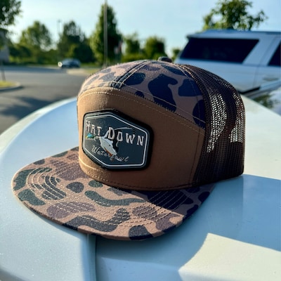 PVC Patch 7 Panel Hats HDW Wood Duck Design Tan and Brown Color, With ...