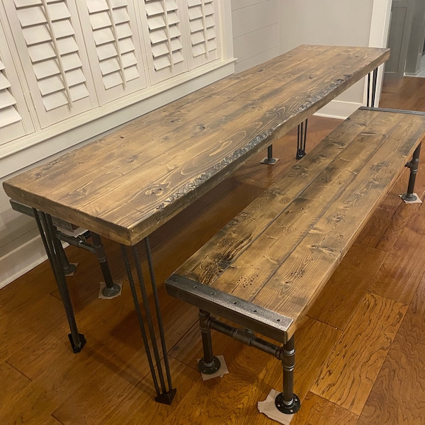Alive Edge Reclaimed Distressed Dining Table With Hairpin Legs With ...