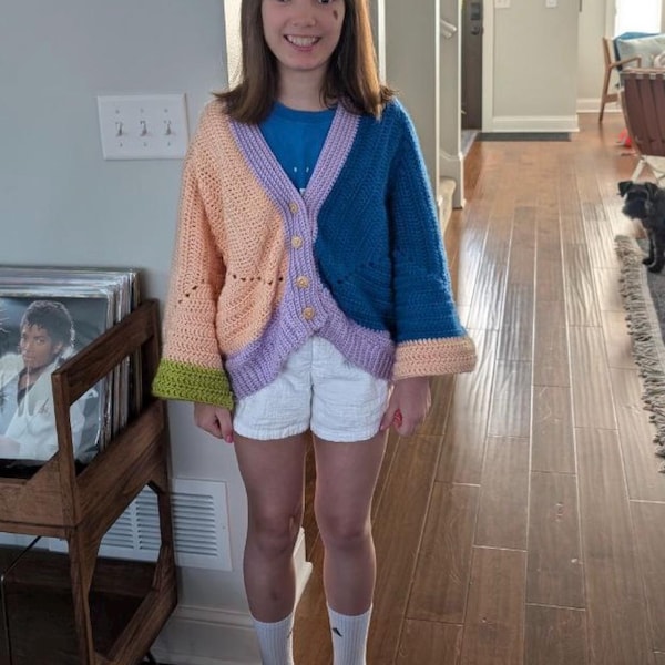 Crochet PATTERN & VIDEO / Colorblock Crochet Cardigan / Double Crochet ...