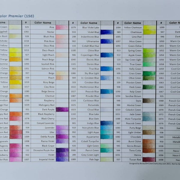 Prismacolor Premier - 150 Colored Pencil Set - PDF DIY Color Chart ...