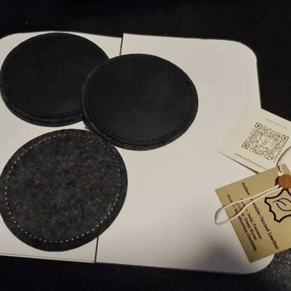 Vegetable Tanned Leather Coasters Set, Crazy Horse Leather, Wool Felt ...