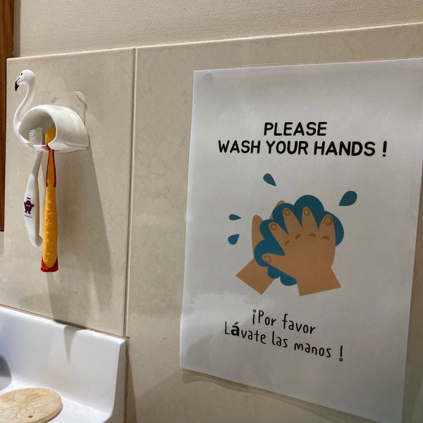 Bilingual Spanish Classroom Decor, Printable Poster, Wash Your Hands ...