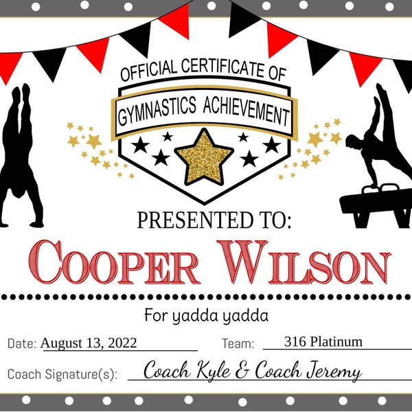EDITABLE Gymnastics Certificates, INSTANT DOWNLOAD Gymnastics Team ...