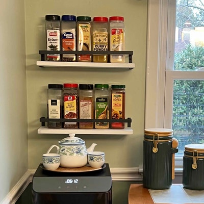 2-tier Rustic Floating Wall Shelves, Rustic White Wooden Farmhouse Wall ...