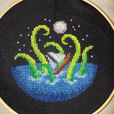 Cross Stitch Pattern Kraken Moon and Boat PDF Instant Download - Etsy