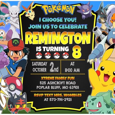 Pokemon Invitation, Personalized Invitation 5x7 or 4x6 - Etsy