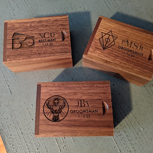 Tall Walnut Cufflink or Tie Clip Box Only ( Cuff Links NOT Included ...