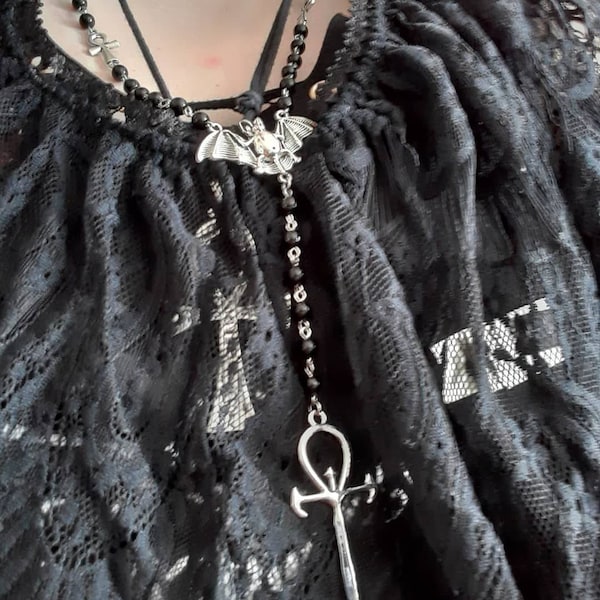 Vampire Ankh Rosary - Occult Vamp Goth Ankh Beads Bat Gothic Vampire ...
