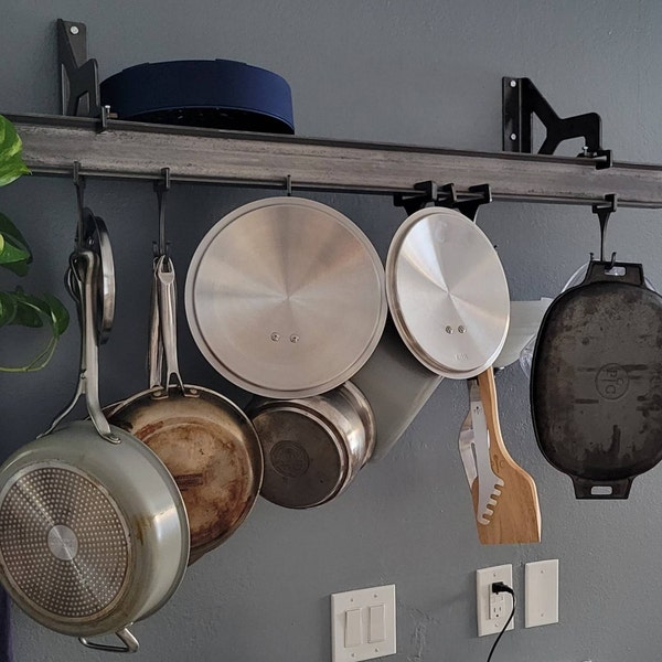 Wall Mount Industrial Steel I Beam Pot Rack Heavy Duty Double Sliding ...