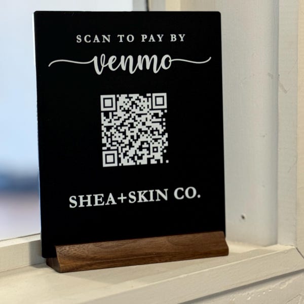 QR Code Scan to Pay W/ Wood Stand - Scannable Acrylic Sign to Pay Venmo ...