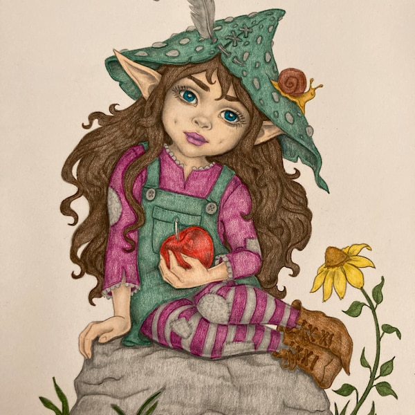 Wood Elfling Coloring Page Grayscale Illustration Instant Download ...