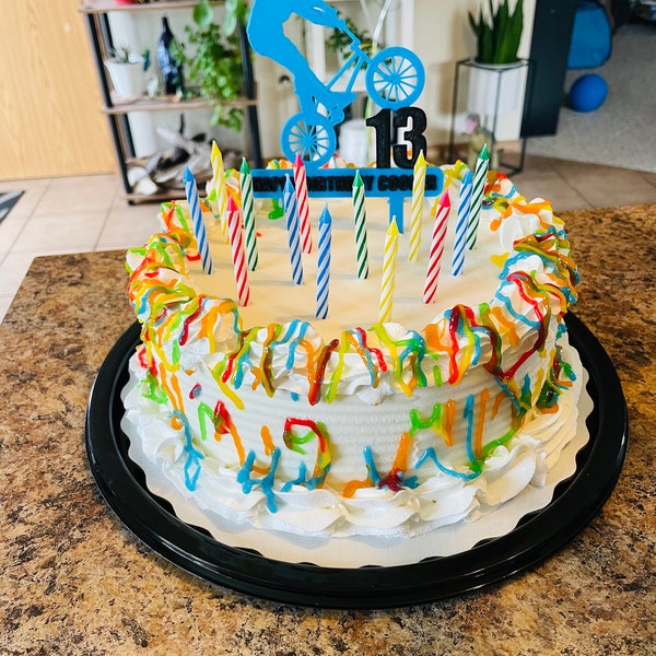 Personalised Birthday Cake Stake Topper Decoration 3D Print BMX Bike Customisable With Name and ...