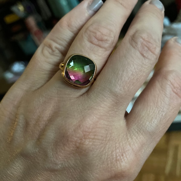 Watermelon Tourmaline Ring, Cushion Shape, Gemstone Ring, Sterling ...