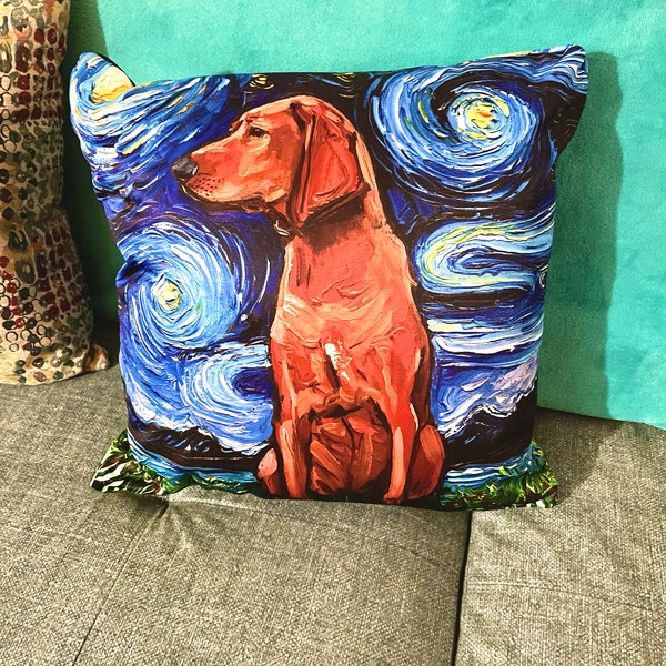 Redbone Coonhound Dog Lover Starry Night Basic Throw Pillow Art by Aja Home Decor 16x16 Inches ...