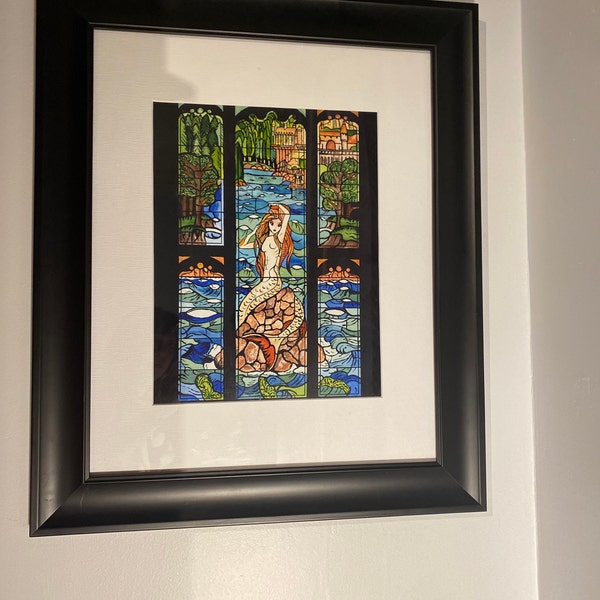 11x14in Painting Print of Mermaid Stained Glass Window - Etsy