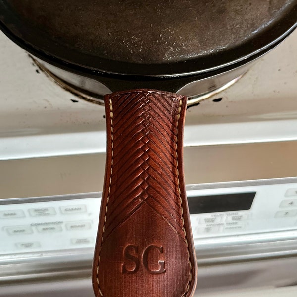 Leather Skillet Handle Cover-cast Iron Pan, Personalized Skillet Socks ...