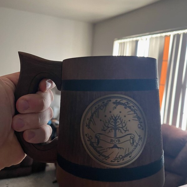 Witcher Mug Wooden Beer Stein With Personalized Etched Plaque Gift for ...