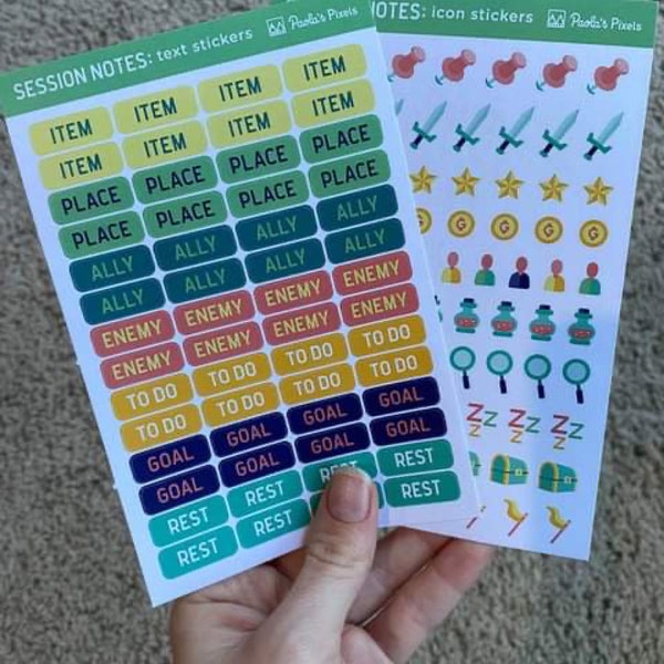 Dungeons and Dragons Session Notes Sticker Sheets - Text and Icon ...