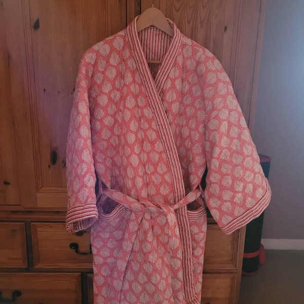 Free Delivery, Pink 100% Cotton Quilted Kimono Robe Jacket, Bestseller ...