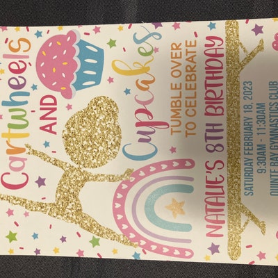 Editable Cartwheels and Cupcakes Birthday Invitation Gymnastics Party ...