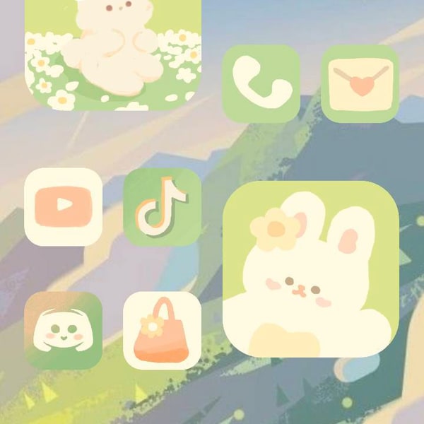 Cute Green Hand Drawn Ios & Android App Icons | Home Screen Set | App ...