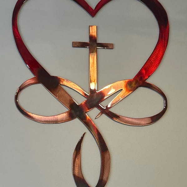 Eternal Love: Infinity Heart Cross Metal Wall Art - Steel, Copper ...