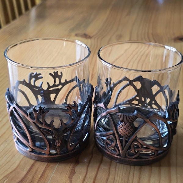 Highland Stag Glass Tankard - Pewter Antler Handle Mug, Scottish Themed ...