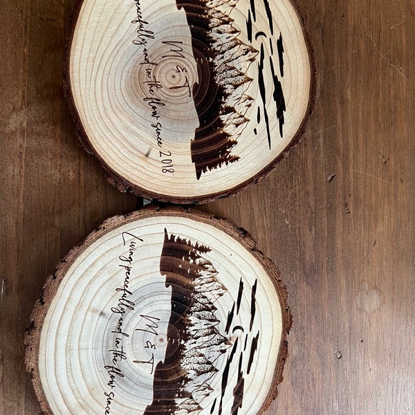 Personalized Wood Coasters Tree Coaster Live Edge Bark Coaster Set ...