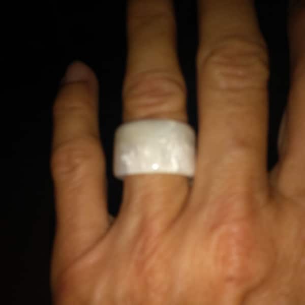 White Pearl Resin Ring - White Pearl Resin Unisex Wedding Band - Gift ...