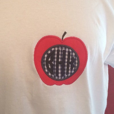 Digital Machine Embroidery Design Apple With Monogram Applique - Etsy