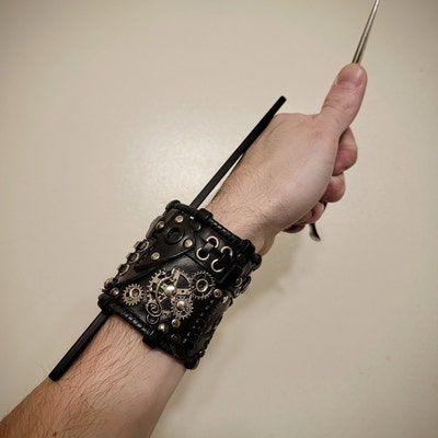 Wide Brown Steampunk Cuff Leather Bracelet, Wrap Alchemist Potion ...