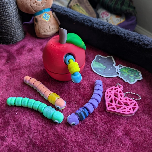 3D Printed Worm Fidget Toy With Optional Apple Container - Etsy