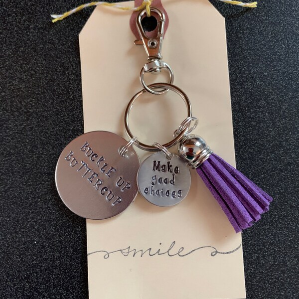 Buckle up Buttercup Hand Stamped Keychain With Tassel - New Driver ...