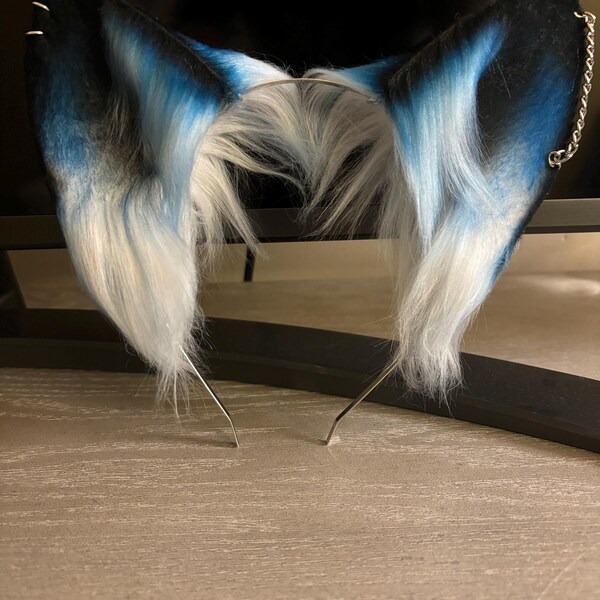 Blue and Black Fox Ears Faux Fur Cosplay Faux Fur Animal Ears Wolf ...