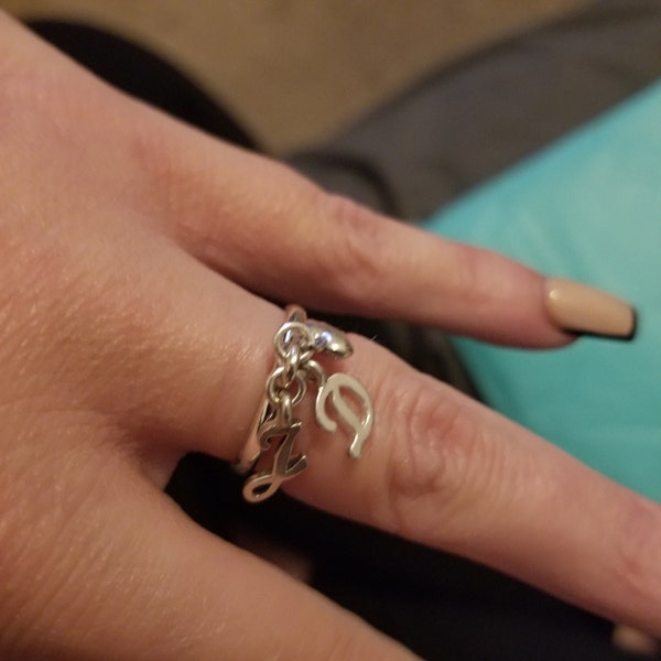 Initial Charm Ring. Sterling Silver Initial Ring. Dangle Ring. Personalized Jewelry. Initial ...
