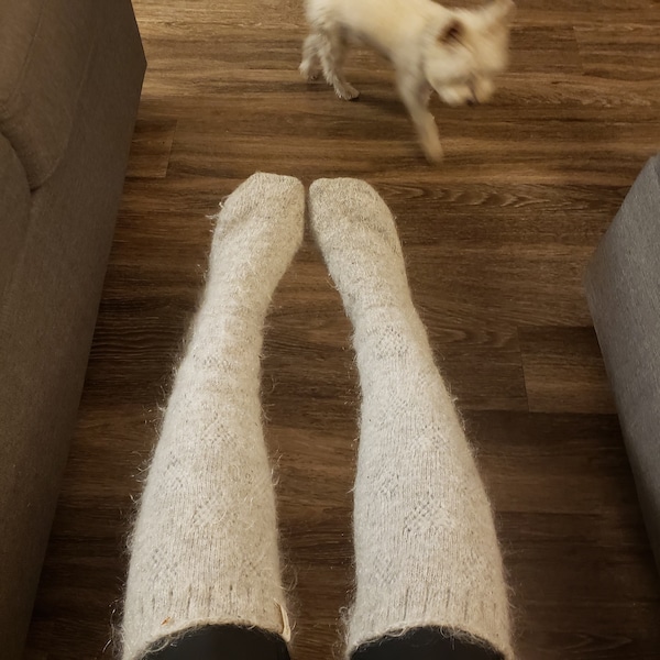 Natural Goat Wool Knee-high Socks, Knitted Warm Boot Socks, Fuzzy Comfy ...